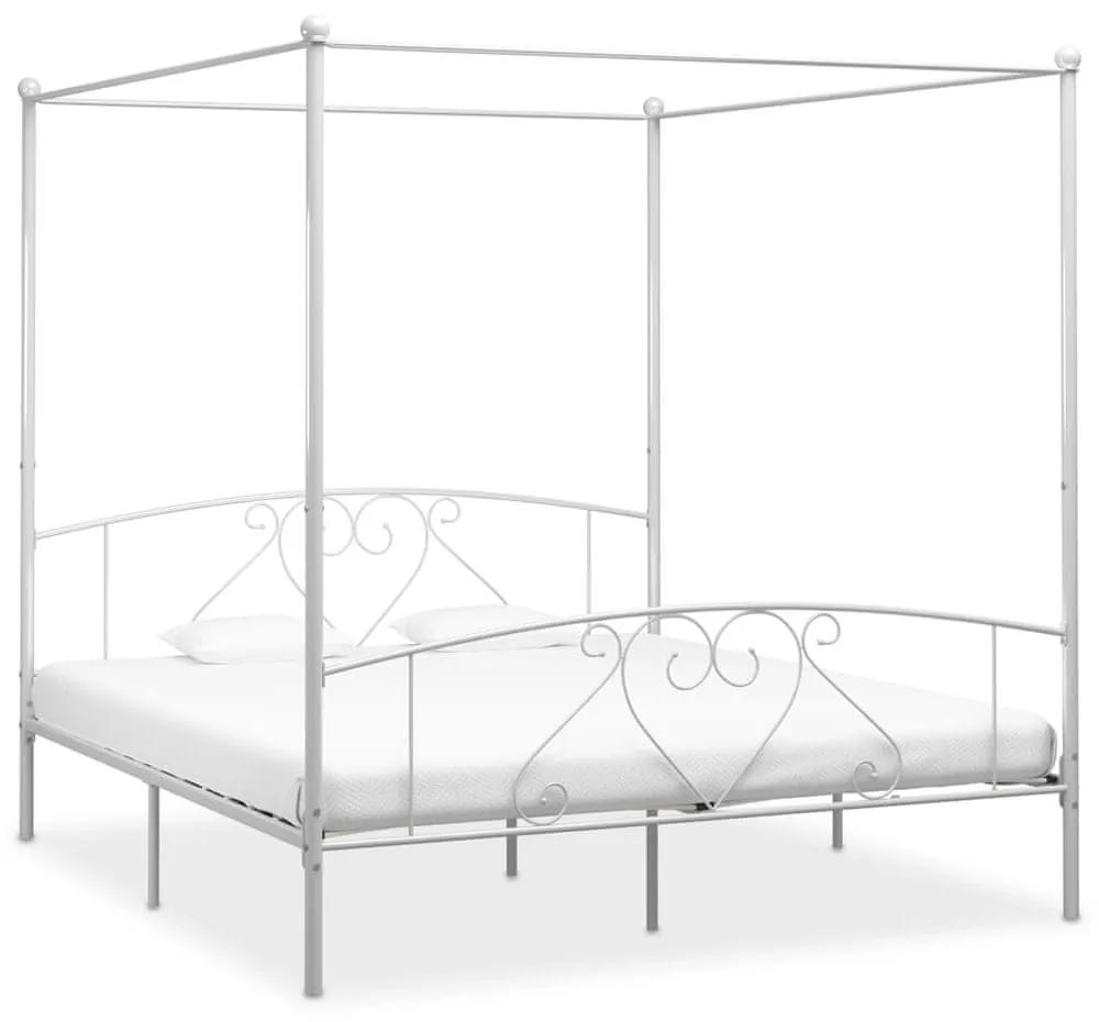 Petromila Rám postele s nebesy bílý kovový 200 x 200 cm