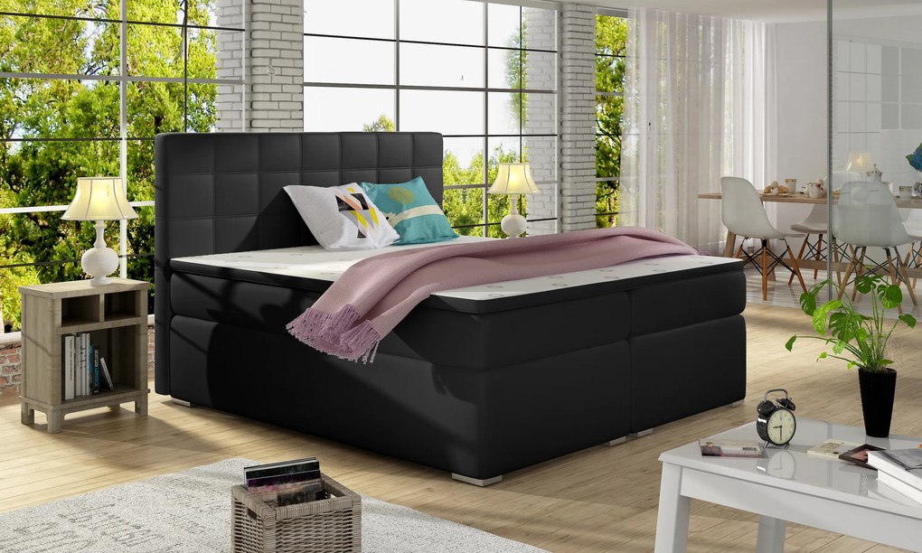 Kontinentální postel Boxspring LUCIE černá ekokůže 160x200cm