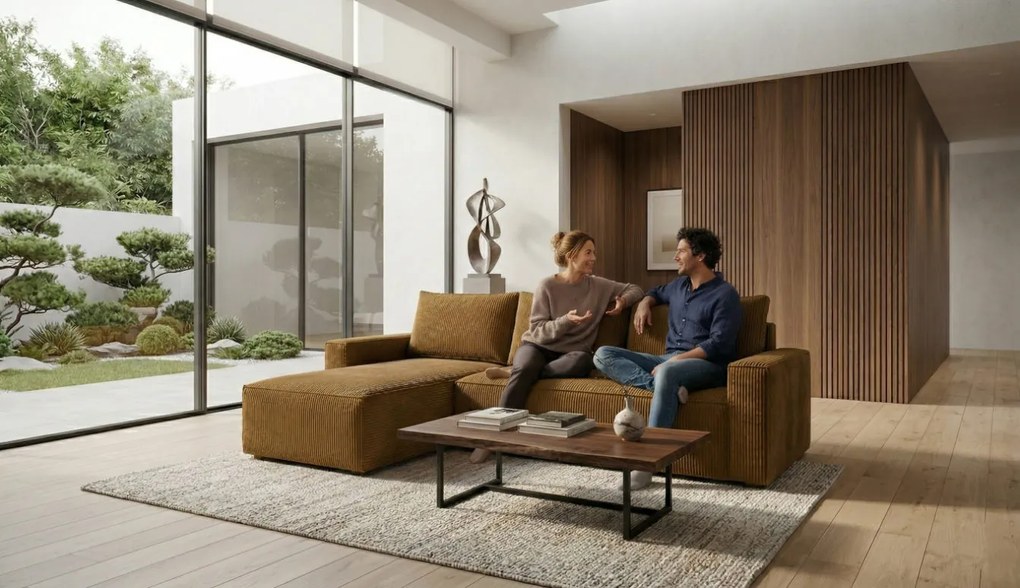 Rohová rozkládací sedací souprava do L BELLEZA, 232 cm, s úložným prostorem Roh pohovky: Levý roh, Barva látky Poso: Béžová (Poso 02)
