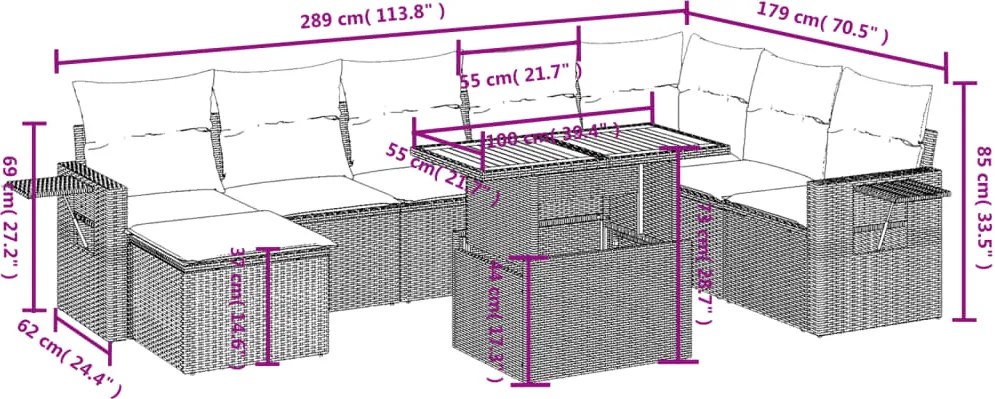 9dílná zahradní sedací souprava s poduškami béžová polyratan 3271891
