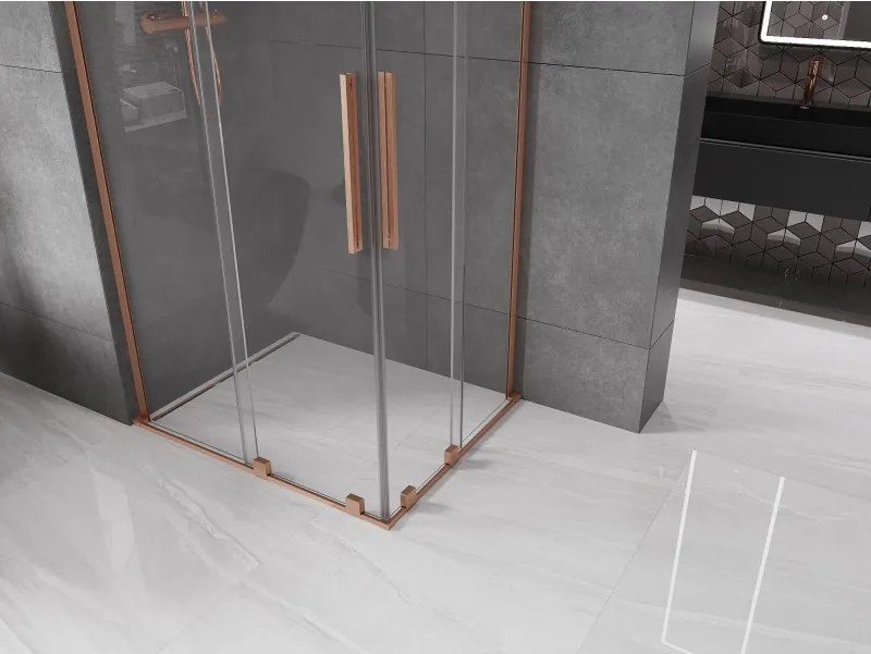 Mexen Velar L Duo, sprchový kout s posuvnými dveřmi 90 x 80 cm, 8mm čiré sklo, měděná matná, 871-090-080-02-03-65