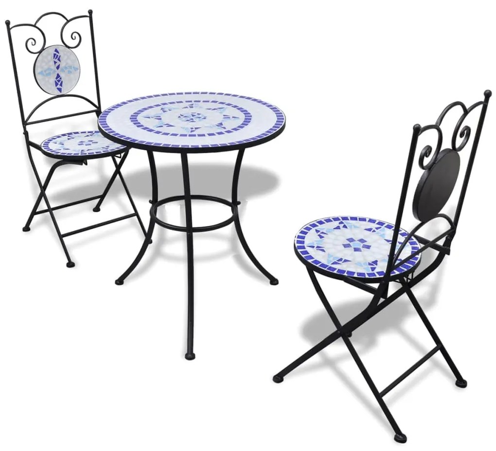 271771 vidaXL 3dílný bistro set mozaikový keramický modro-bílý