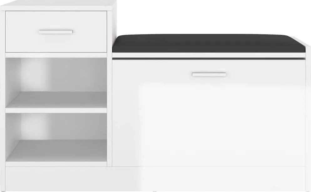 Lavice s botníkem bílá vysoký lesk 94,5x31x57 cm kompozit 326747