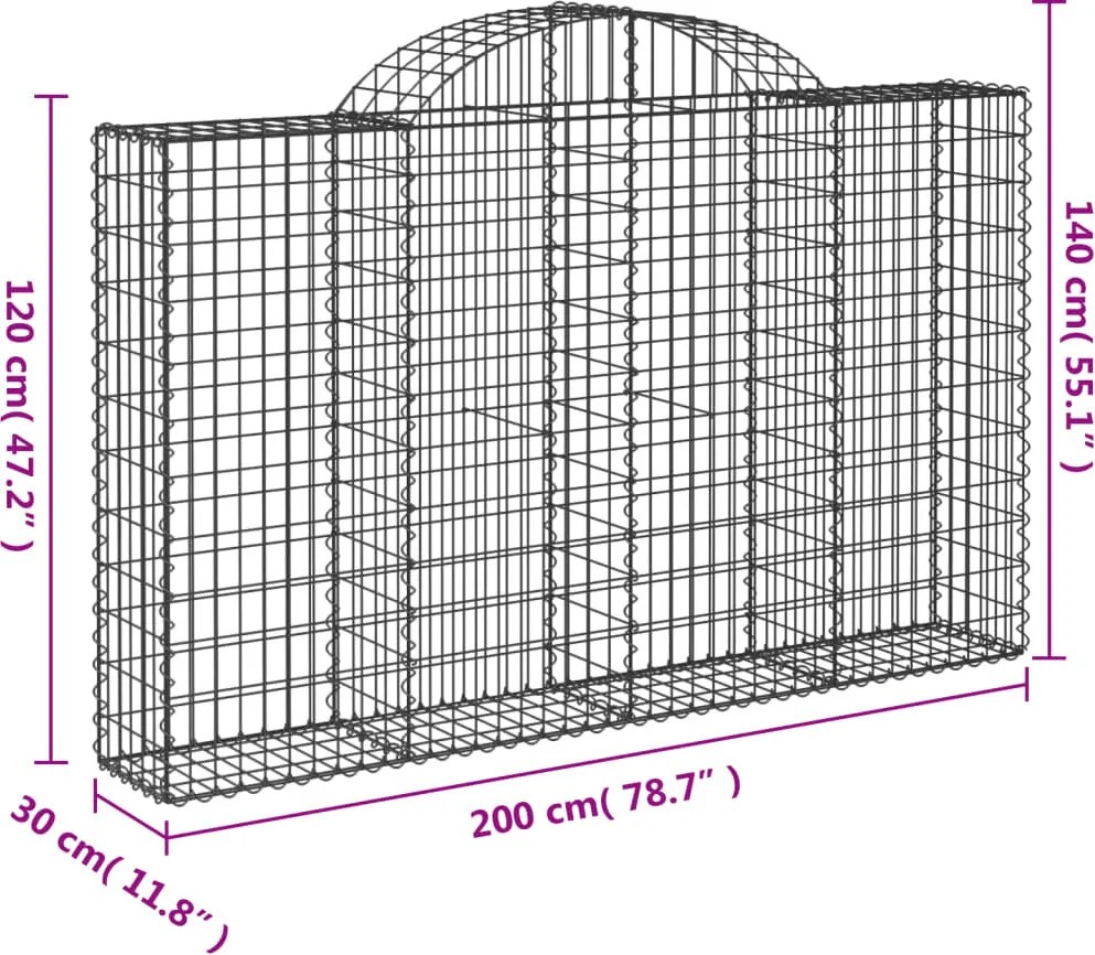 vidaXL Klenuté gabionové koše 6 ks 200x30x120/140cm pozinkované železo [3146135]