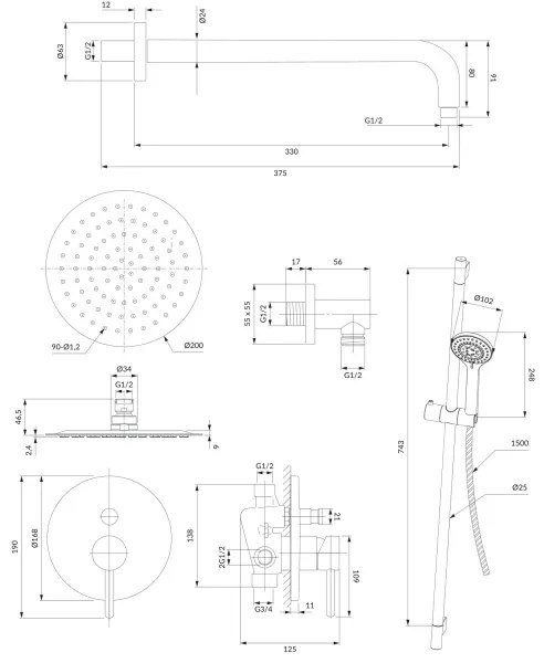 OMNIRES SYSY17CR - Sprchová sada s podomítkovou baterií Y lesklý chrom
