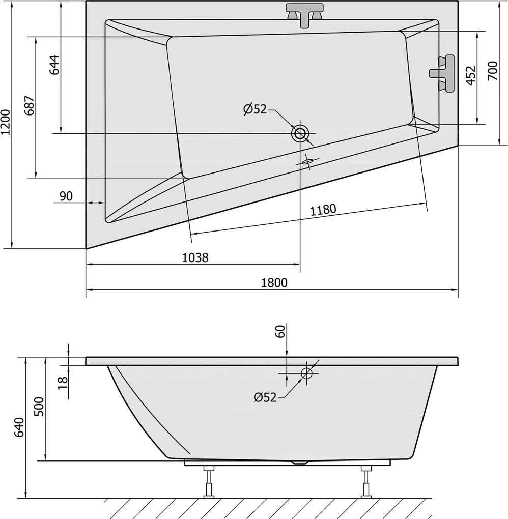 Polysan Triangl L Slim 180 x 120 cm vana asymetrická akrylátová levá 19611S