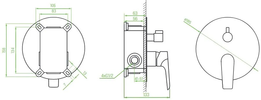 Laveo Alea, podomítková sprchová baterie s přepínačem, chromová, LAV-BLE_00PD