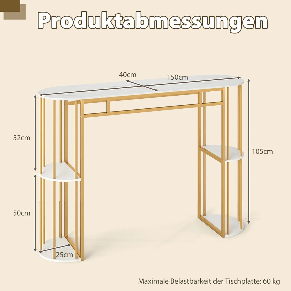 Costway Barový stůl s úložným prostorem v mramorovém vzhledu Moderní kuchyňská
