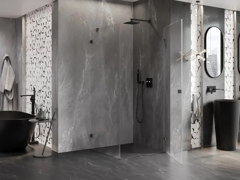 Mexen Lunar-B pravostranný výklopný sprchový kout 80 x 80 cm, čiré sklo, grafitová, 832-080-080-95-00-P