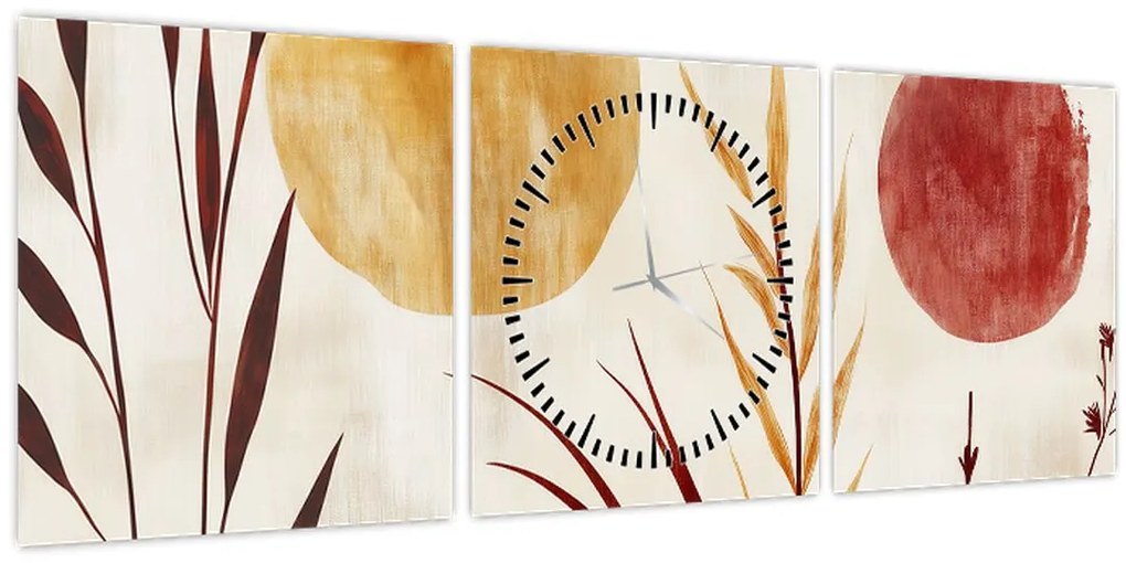 Obraz - Rostliny a kruhy (s hodinami) (90x30 cm)