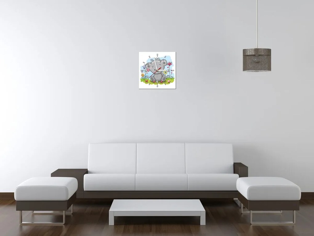 Gario Obraz s hodinami Medvídek na louce Rozměry: 40 x 40 cm