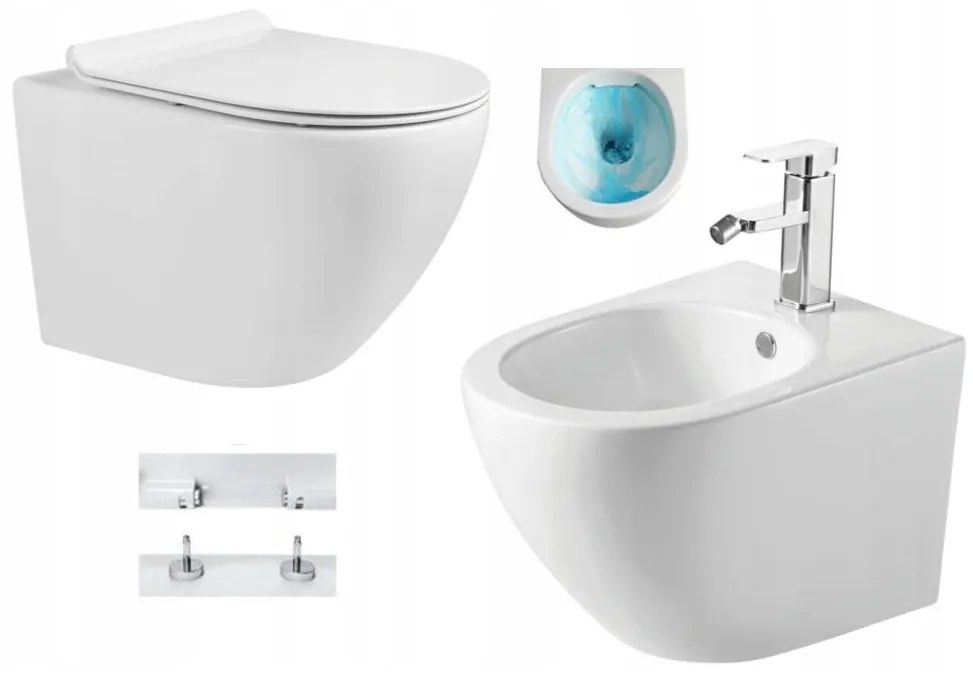 Mexen LENA Rimless, závěsná WC mísa se sedátkem + bidet, bílá, 30224000+35224800