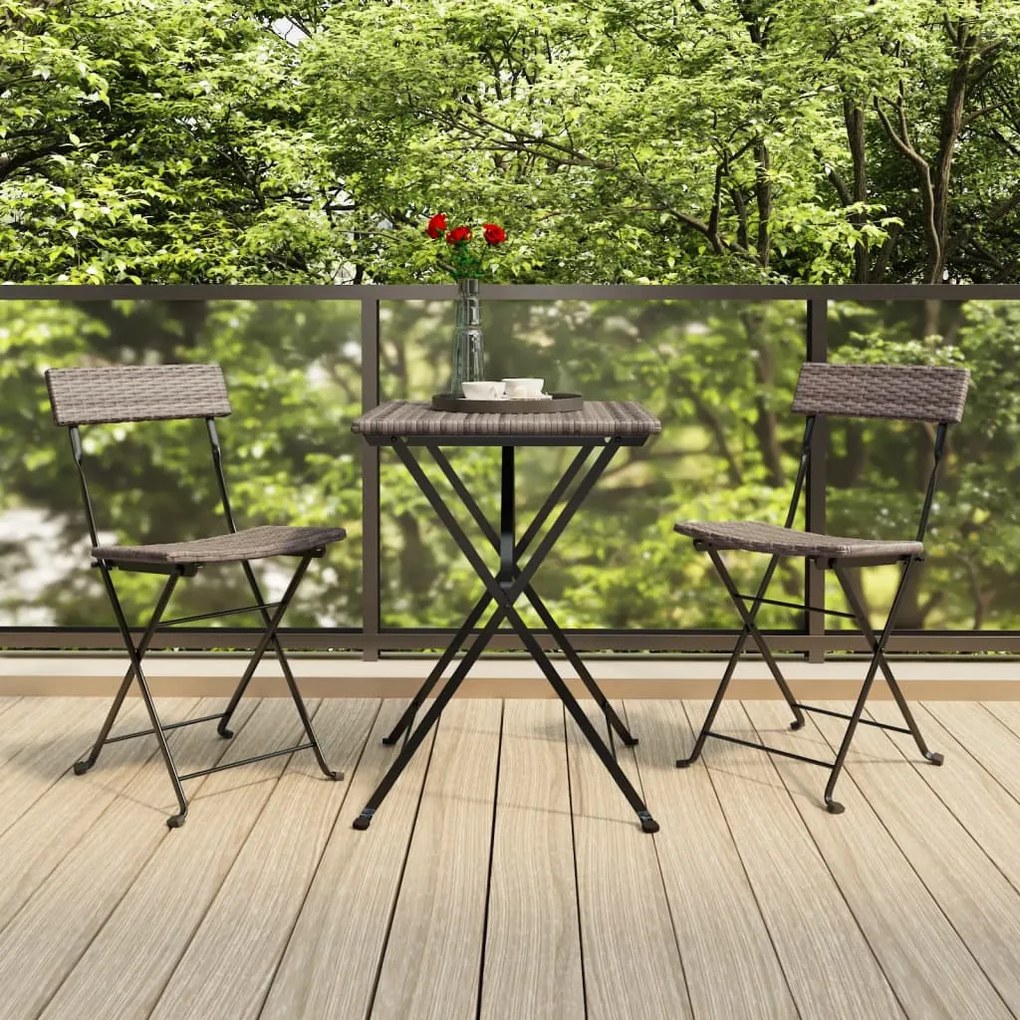 3dílný skládací bistro set šedý polyratan 319991