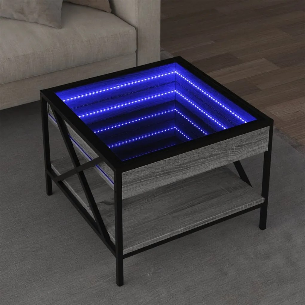 Konferenční stolek s Infinity LED šedý sonoma 50 x 50 x 38 cm