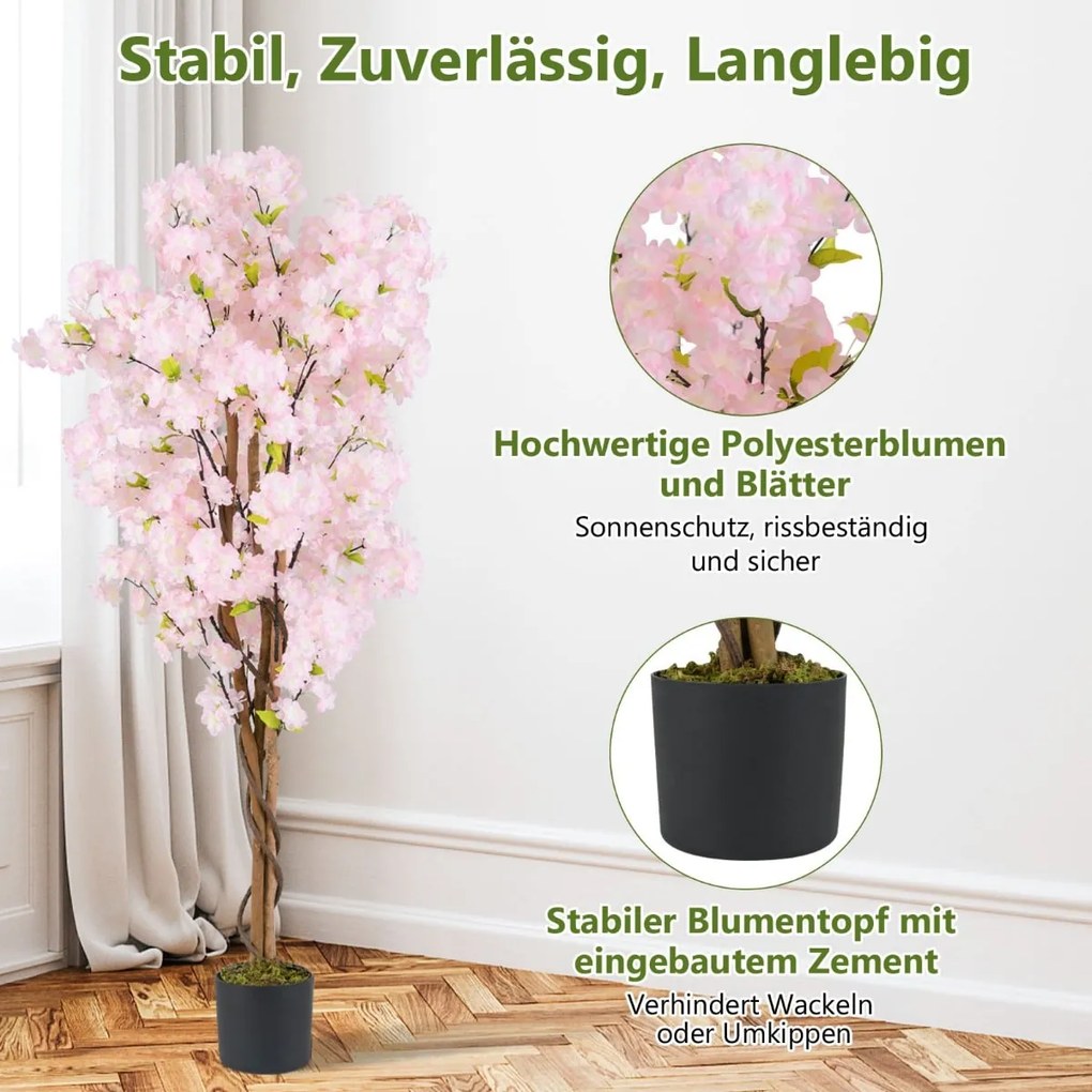 Costway Sada 2 umělého stromku s květinami 150 cm umělá rostlina v květináči