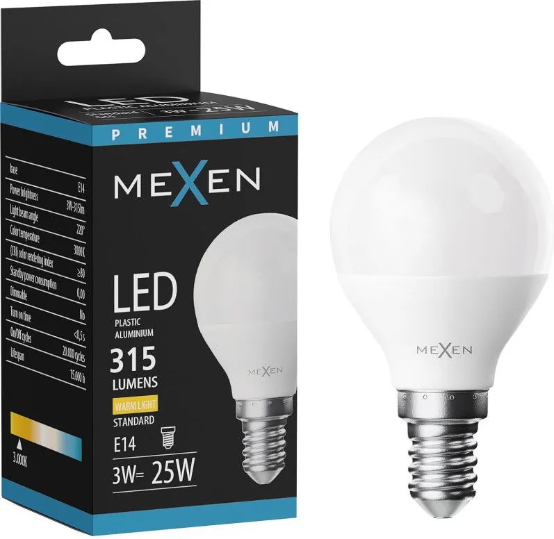 Mexen Nova, LED žárovka E14, G45, 3W, teplá - 3000K, 315 lm - L101-E14-0330-01