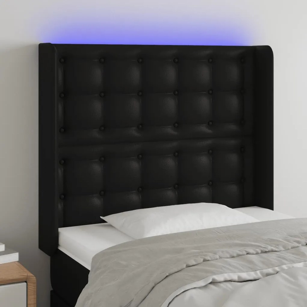 Čelo postele s LED černé 103 x 16 x 118/128 cm umělá kůže