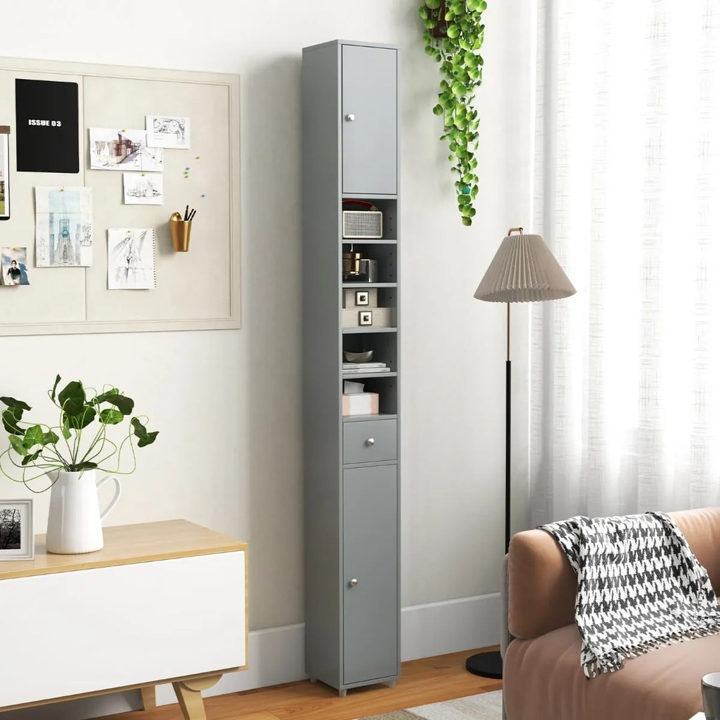 Costway Slim koupelnová skříňka se 2 dveřmi, 1 zásuvkou a 5 nastavitelnými