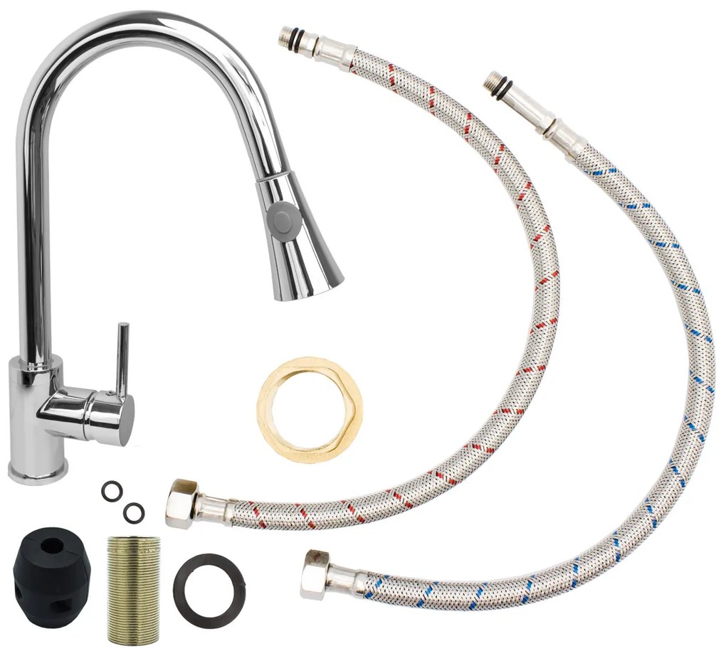 Gamma Taru, vysoká dřezová baterie s výsuvným výtokem, chromová, GMA-BT-CH