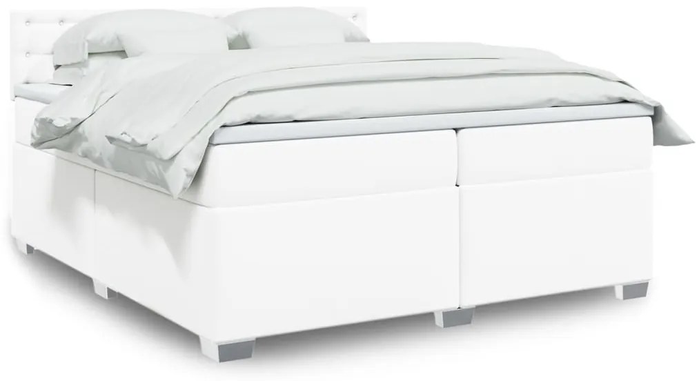 Box spring postel s matrací bílá 200x200 cm umělá kůže