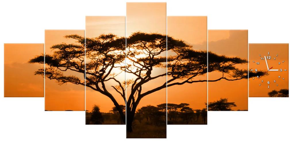 Gario Obraz s hodinami Nádherná africká země - 7 dílný Rozměry: 210 x 100 cm