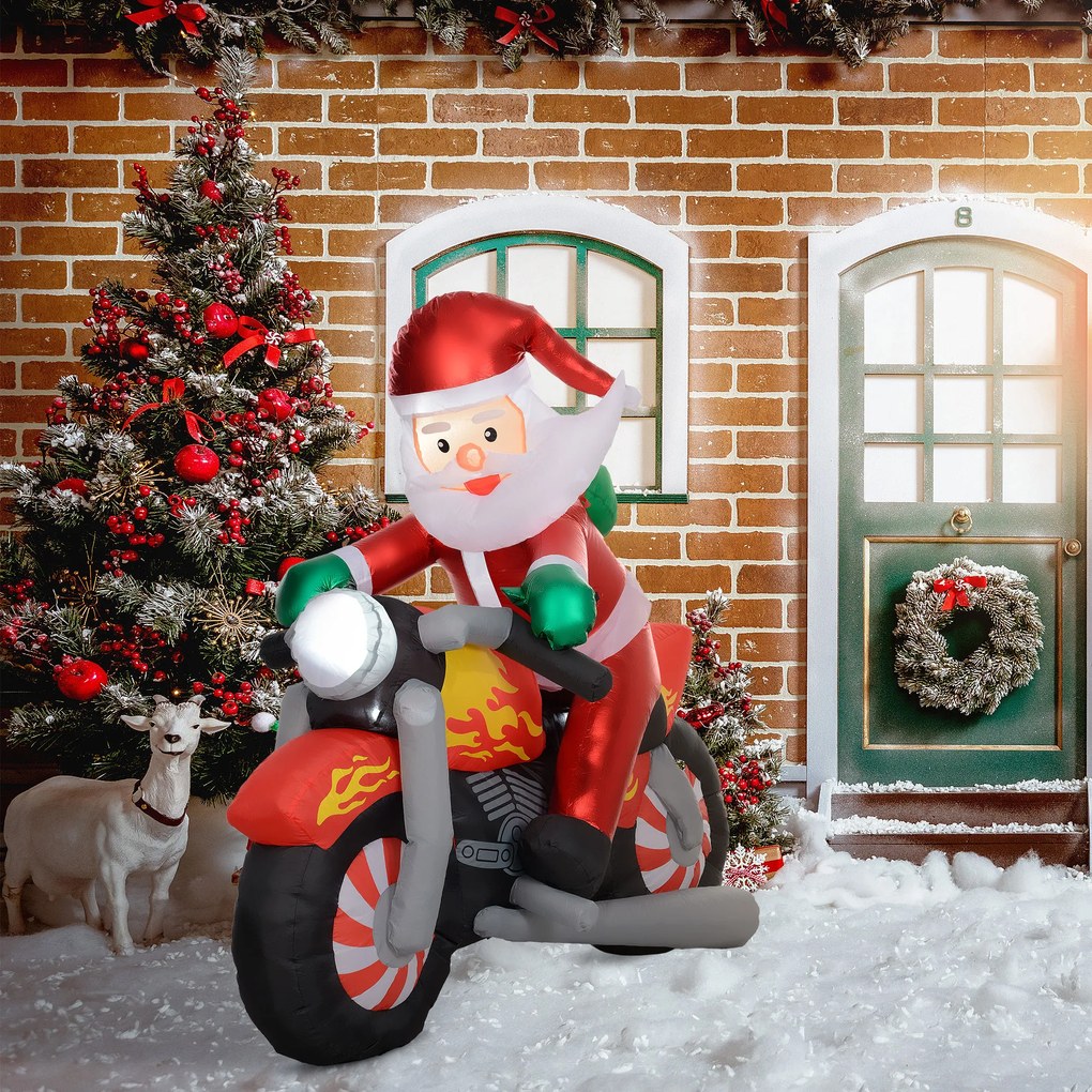 Outsunny Santa Claus na motorce, zahradní dekorace, LED, nafukovací, odolný proti povětrnostním vlivům, 180 x 95 x 170 cm