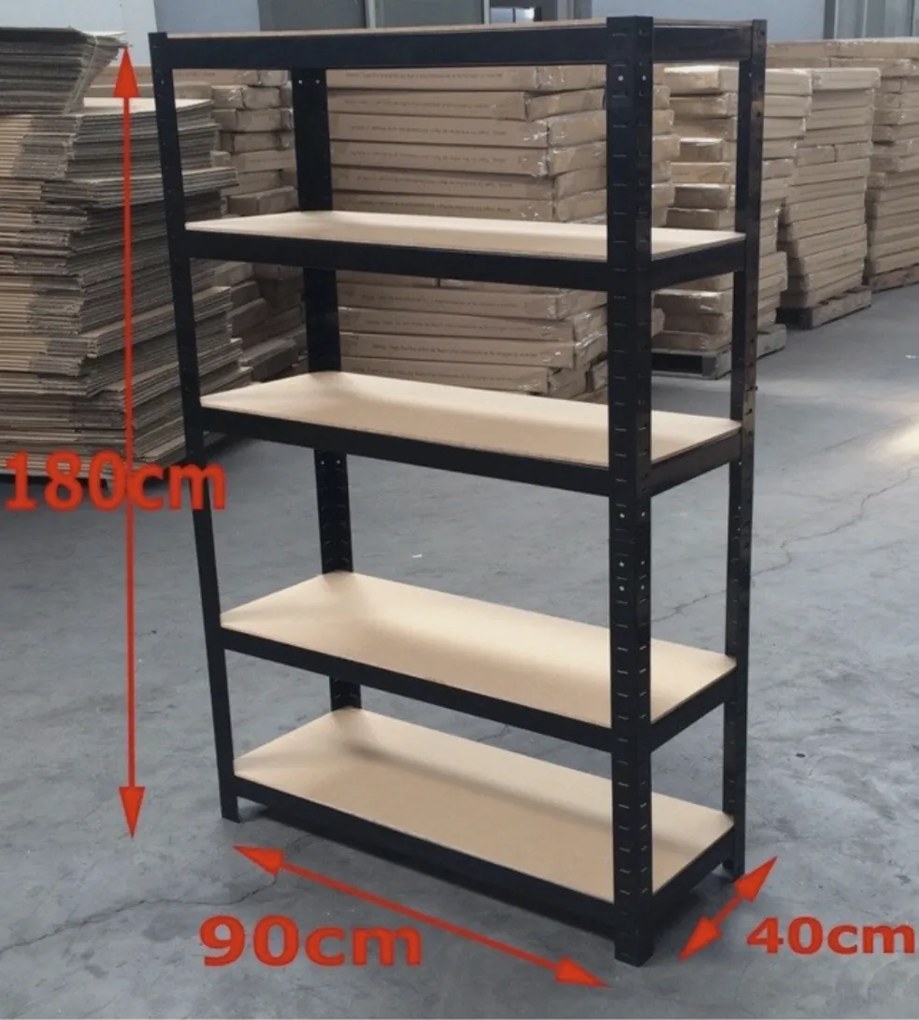 Fistar AKCE - Balíček : 4x Regál 180x90x40 cm lakovaný 5-policový, nosnost 875 kg - ČERNÝ