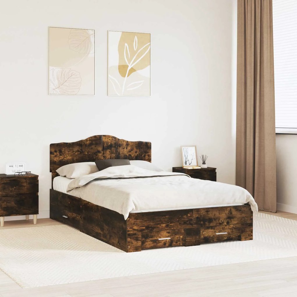 Rám postele s čelo Kouřový dub 135 x 190 cm Kompozitní dřevo 3413206
