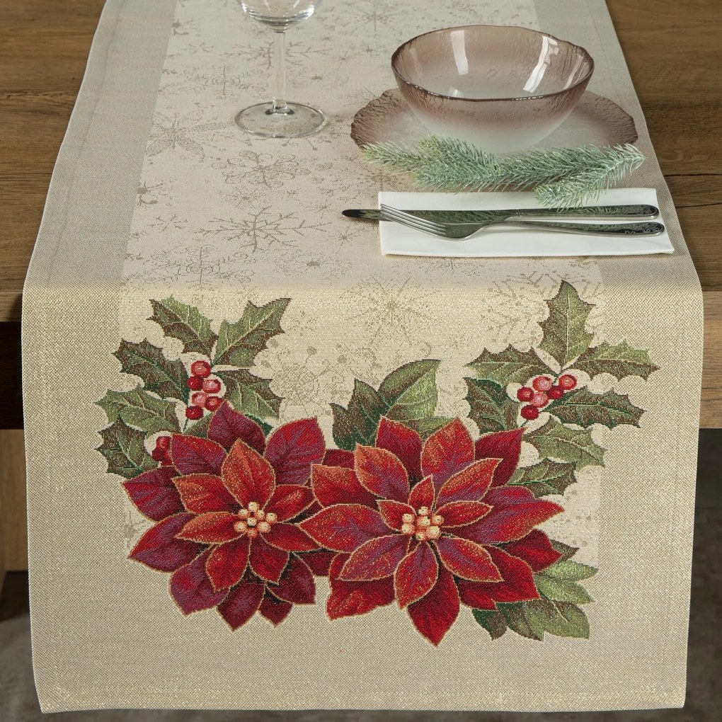 VÁNOČNÍ GOBELÍNOVÝ BĚHOUN NA STŮL MERRY 40X100 CM VZOROVANÝ