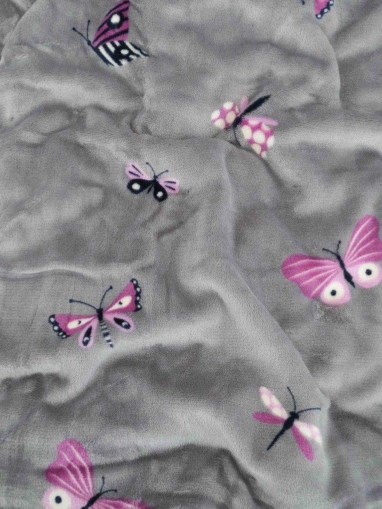 MK Lůžkoviny Prodloužené mikroplyšové povlečení Exclusive - Motýlci šedé 140 × 220 cm, 70 x 90 cm