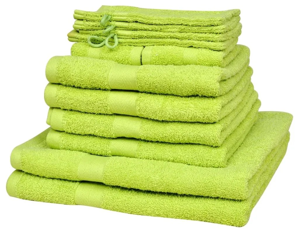 130620 vidaXL Sada ručníků a osušek 12 ks bavlna 500 g/m² jablkově zelená