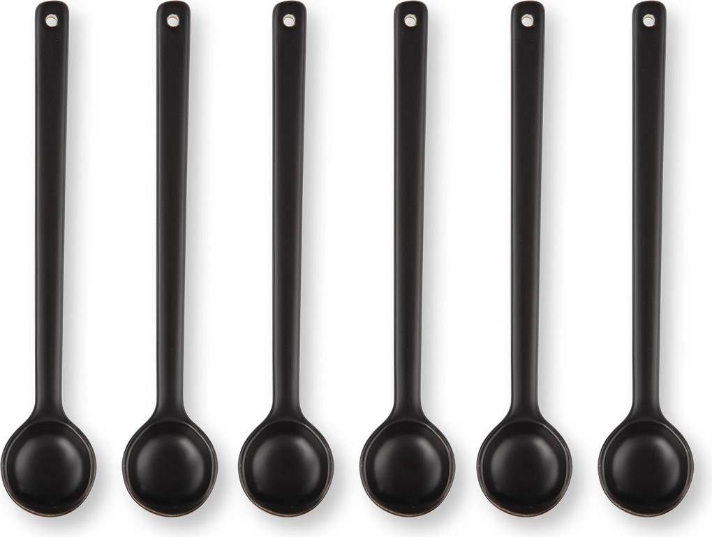vtwonen Matt Black set 6 velkých porcelánových lžiček, černý (Velké čajové lžičky)