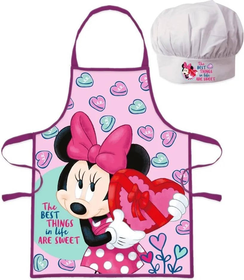 Dívčí zástěra s kuchařskou čepicí Minnie Mouse s bonboniérou