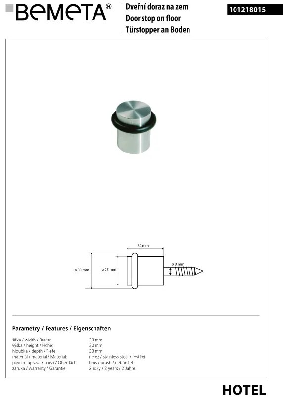 Bemeta Design Dveřní doraz na zem, nerez, mat -