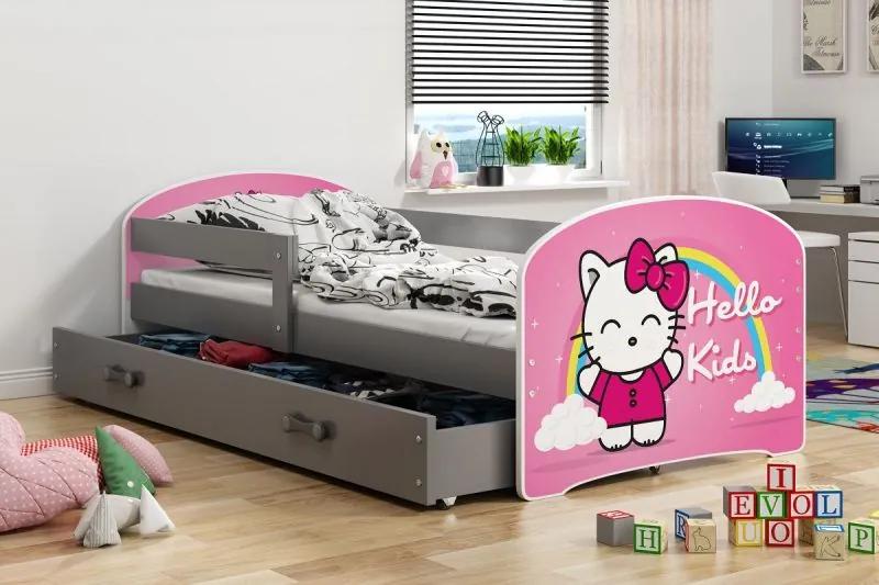 Dětská postel LUKI se šuplíkem - barva grafit - KOČIČKA
