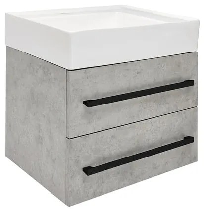Koupelnová skříňka s umyvadlem a černou úchytkou SAT Cube Way 60x53x46 cm beton mat CUBE46C602BESATCW