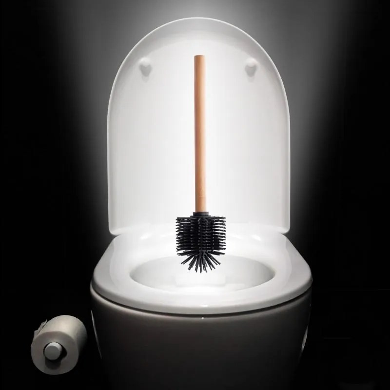 Erga Bambo, WC kartáč se silikonovou hlavou a bambusovou rukojetí, 34 cm, černá/bambus, ERG-YKA-V.WCZ BAMBO-SILKA