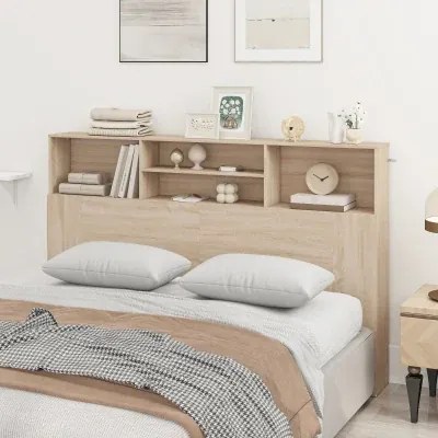 HOMCOM volně stojící čelo postele s úložným prostorem, příslušenství k posteli 4 otevřené přihrádky, 160 x 20,2 x 108,2 cm, přírodní dřevo