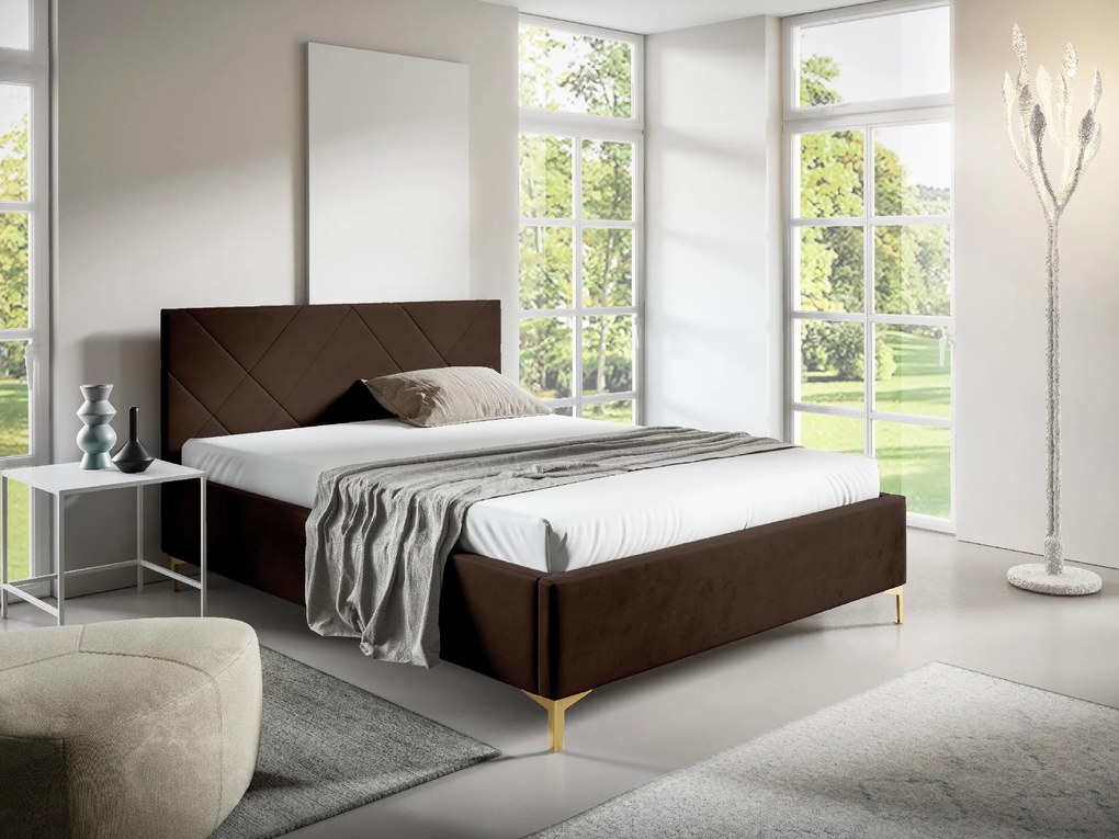 Eka Čalouněná postel SARAH+ 160x200 cm Barva látky Trinity: Krémová (Trinity 2302), Úložný prostor: S kovovým rámem úložného prostoru