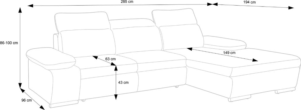 Rohová rozkládací sedací souprava do L OLIE, 285 cm, s úložným prostorem Roh pohovky: Levý roh, Barva látky: Tmavě šedá (Monolith 97)
