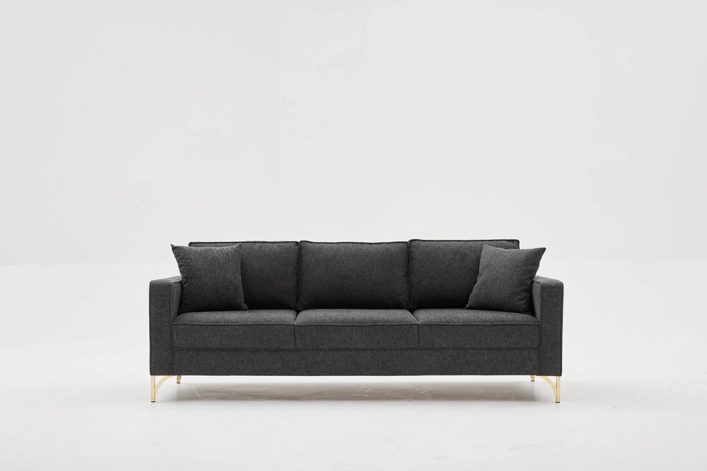 Hanah Home Třímístná pohovka BERLIN antracitová se zlatou 222 cm 825BLC2795