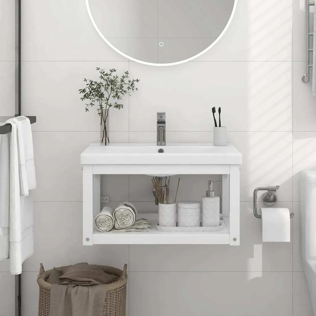vidaXL Nástěnný koupelnový regál pod umyvadlo 59x38x31 cm železo [338494] Barva: Bílá
