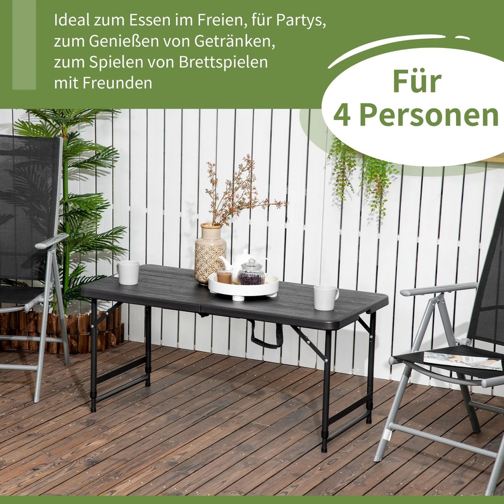 Skládací venkovní stůl Outsunny Plastový 118 x 60 x 74 cm, Odolný proti povětrnostním vlivům, Protiskluzový Bufetový stůl, Stanový stůl, Stůl na balk…