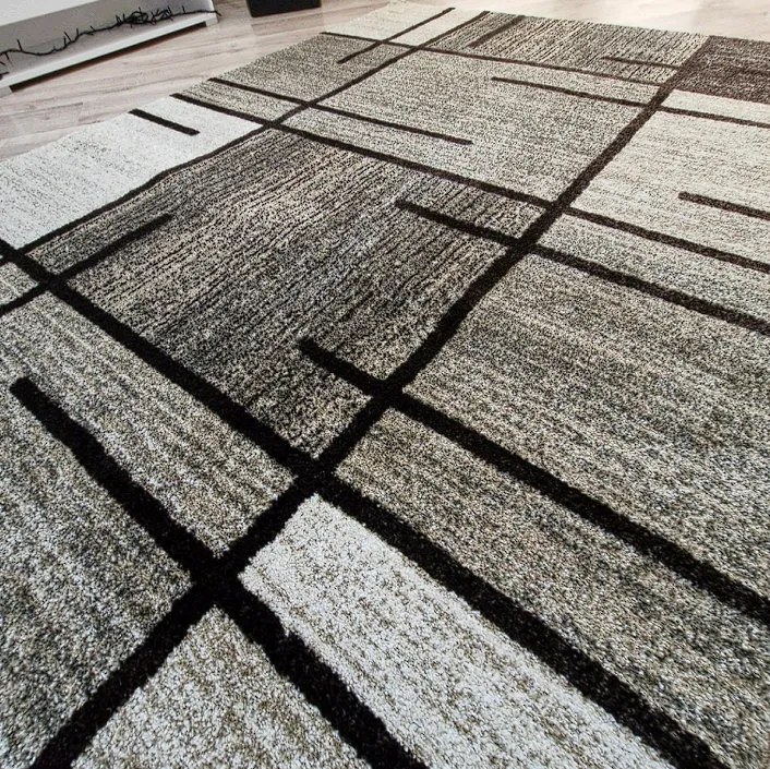 HU Moderní béžovo-hnědý koberec s kostkovaným vzorem Rio 685A-Beige-Fume Rozměr: 60x100 cm