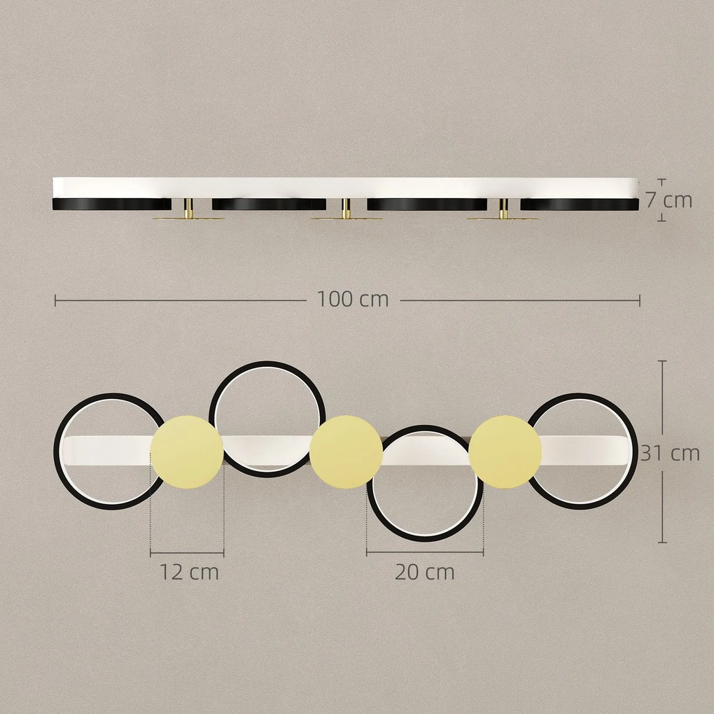 HOMCOM Stropní svítidlo LED 38W 1500LM 3000K-6500K Stropní svítidlo Lampa do obývacího pokoje se 4 žárovkami dálkové ovládání Černá+zlatá