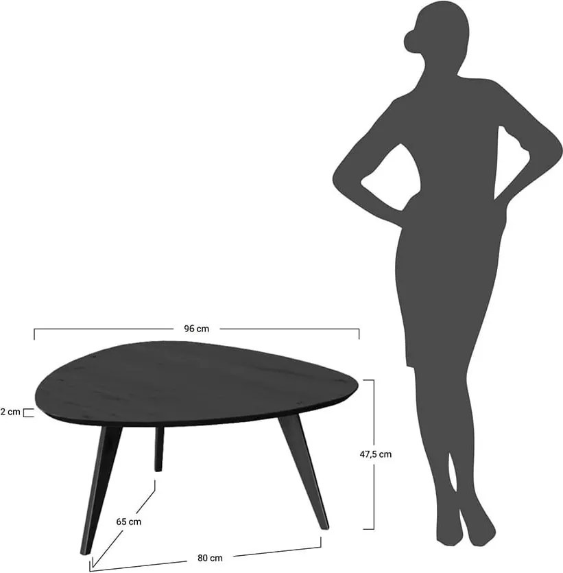 KATMANDU Konferenční trojúhelníkový stůl Orbetello, Černý, masiv dub, 50x96x95 cm