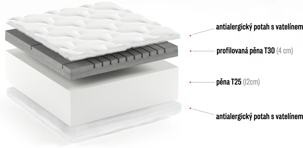 KAC Pěnová matrace s profilovanou pěnou PEDRO 160 x 200 cm 17 cm