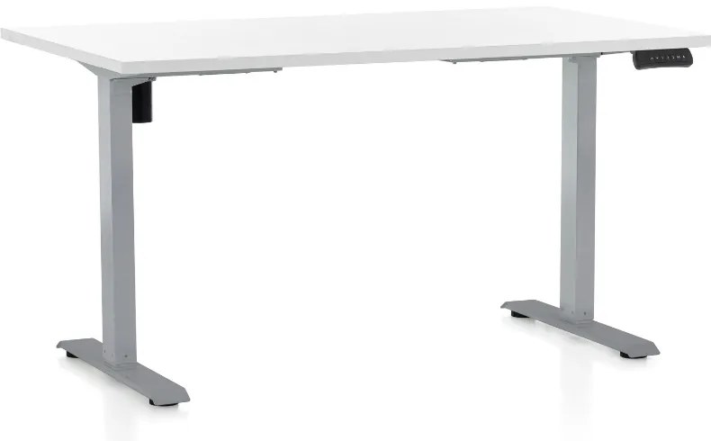 Výškově nastavitelný stůl OfficeTech B, 140 x 80 cm, šedá podnož, bílá