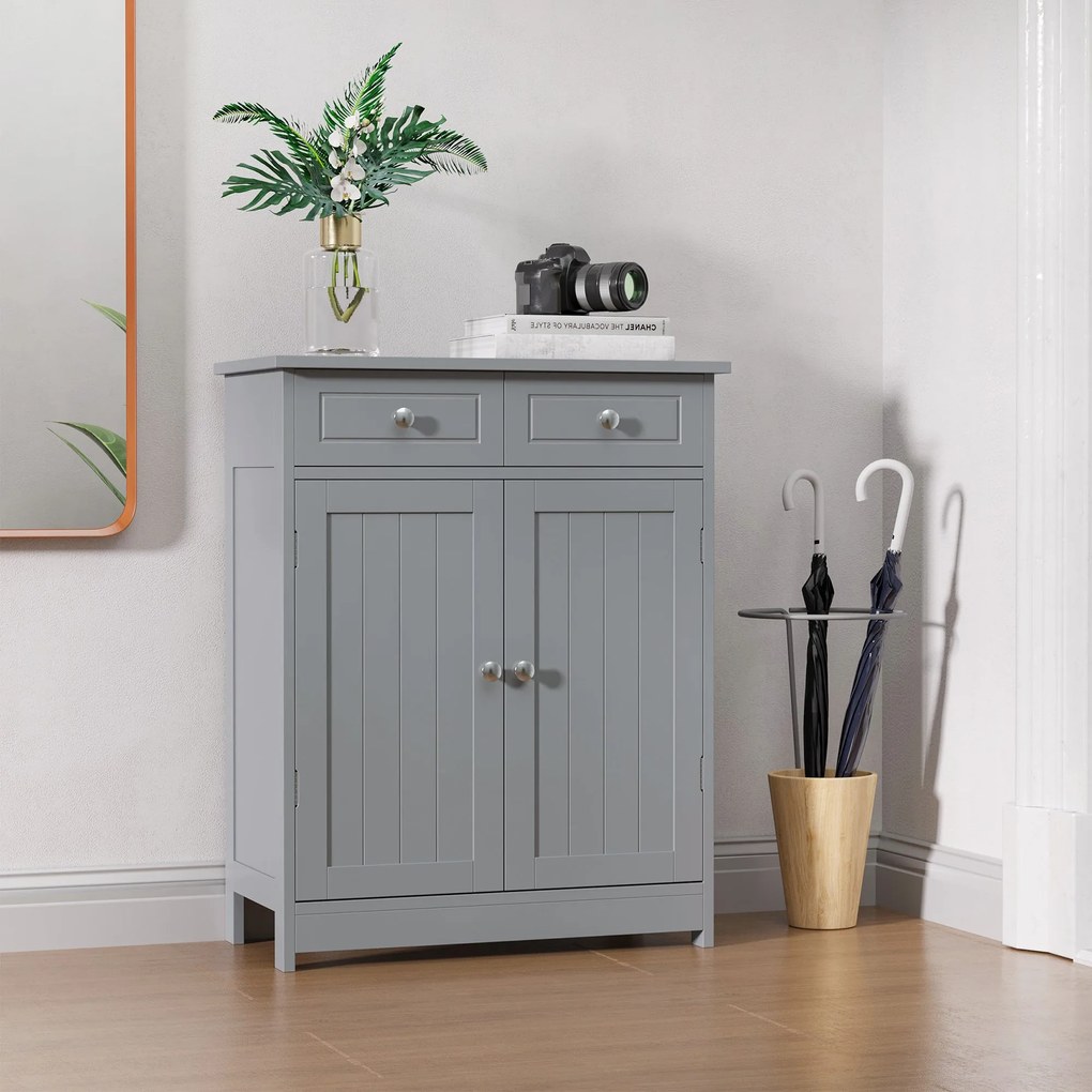 kleankin Úložný kabinet, Koupelnový kabinet, Skříň se 2 dveřmi a 2 zásuvkami - 60 x 30 x 75 cm - Šedá
