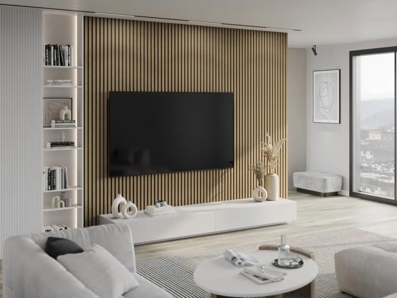 Mexen Lam-B, akustické stěnové lamely 275 × 30 cm, HDF deska 4 mm, technická dýha, ořech lněný, S100-275307-3015-015